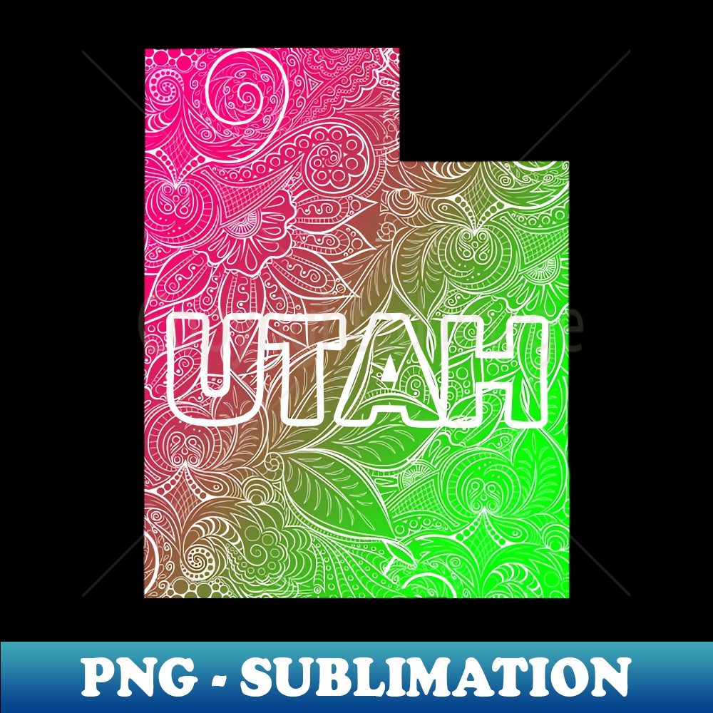 Colorful mandala art map of Utah with text in pink and green | Inspire ...