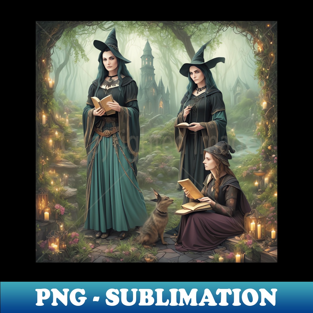 Three Witches in a Forest Setting - Retro PNG Sublimation Di | Inspire ...