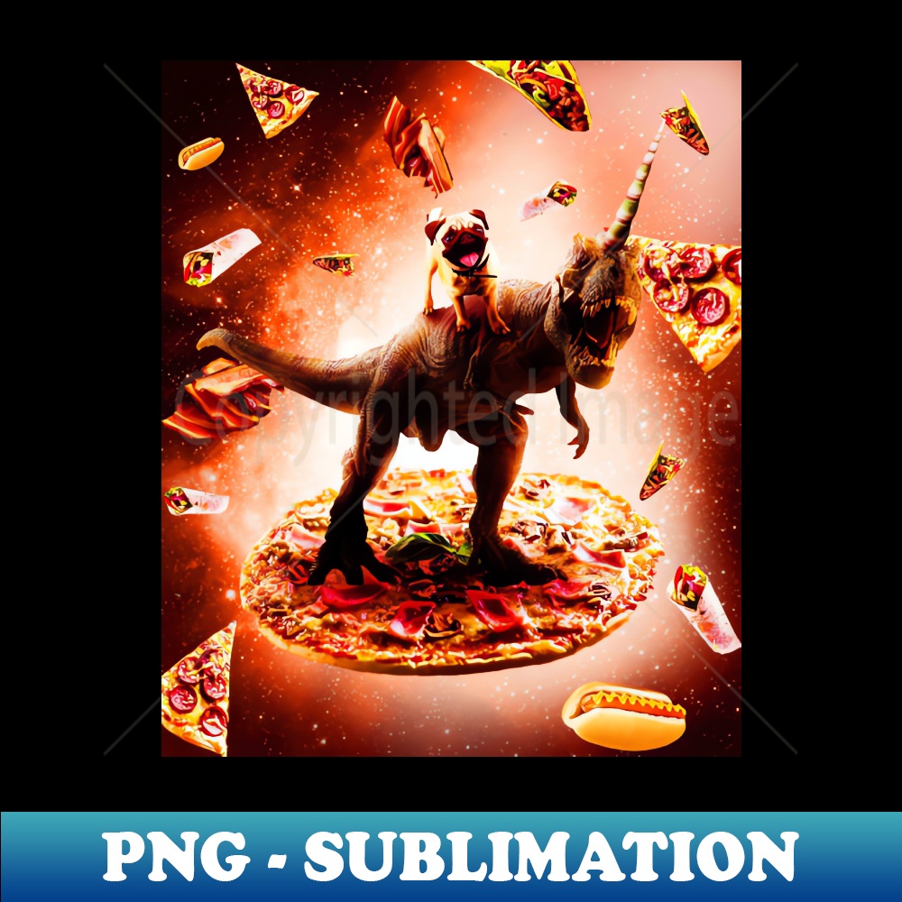 Pug Riding Unicorn Dinosaur on Pizza in the Food Universe - | Inspire ...