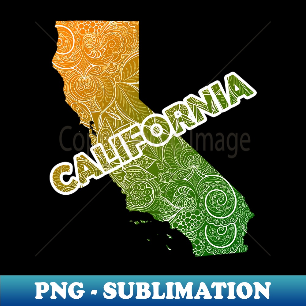 Colorful mandala art map of California with text in green an | Inspire ...