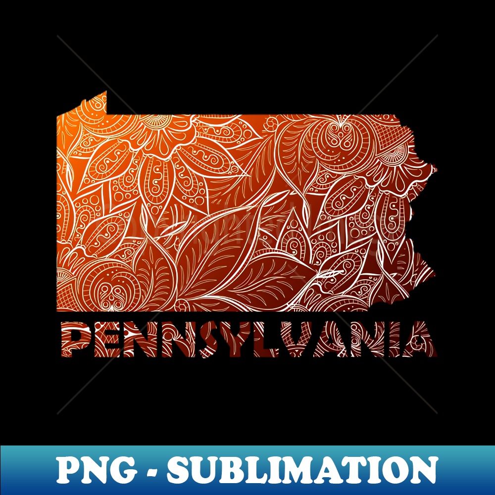 Colorful mandala art map of Pennsylvania with text in brown - Inspire ...