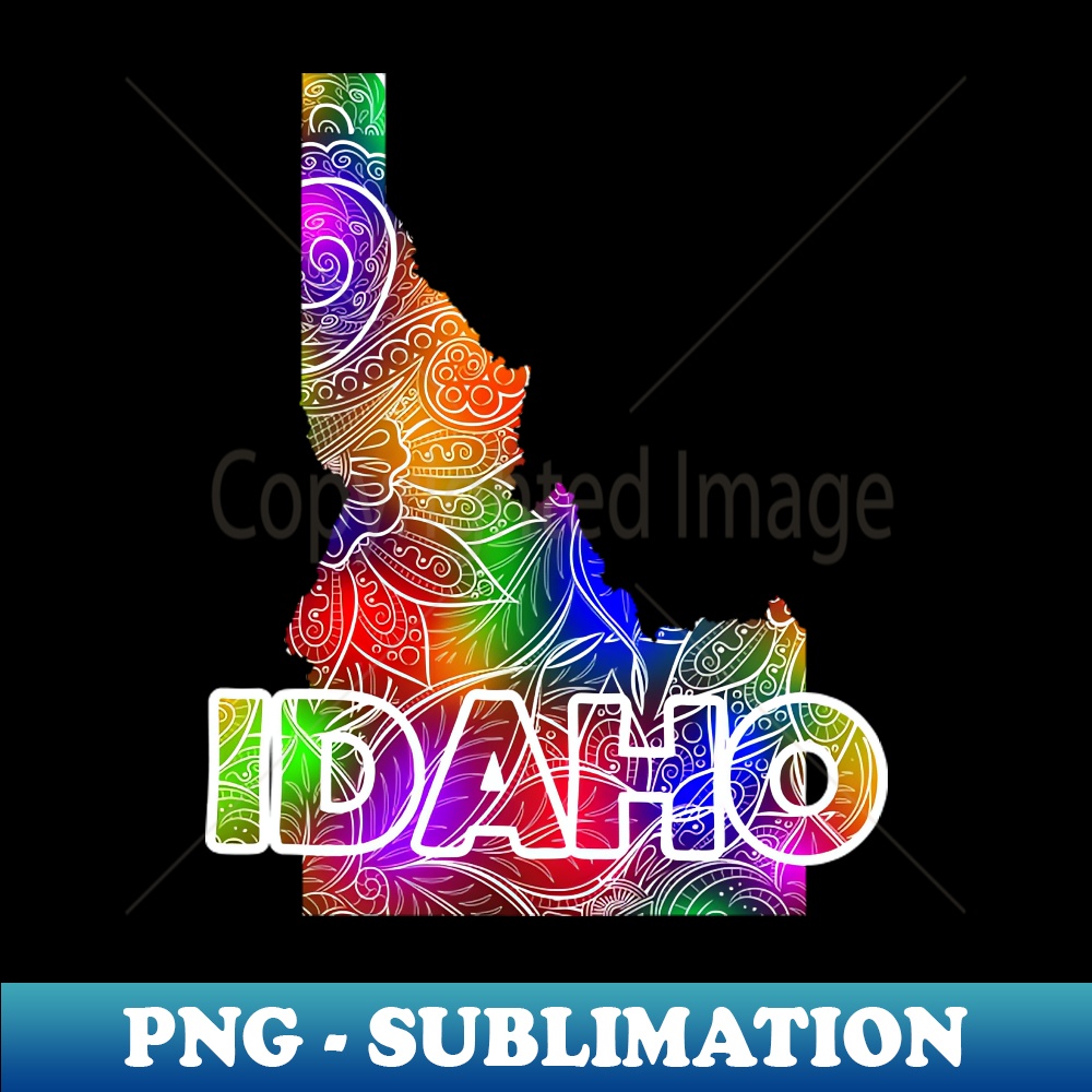Colorful mandala art map of Idaho with text in multicolor pa | Inspire ...