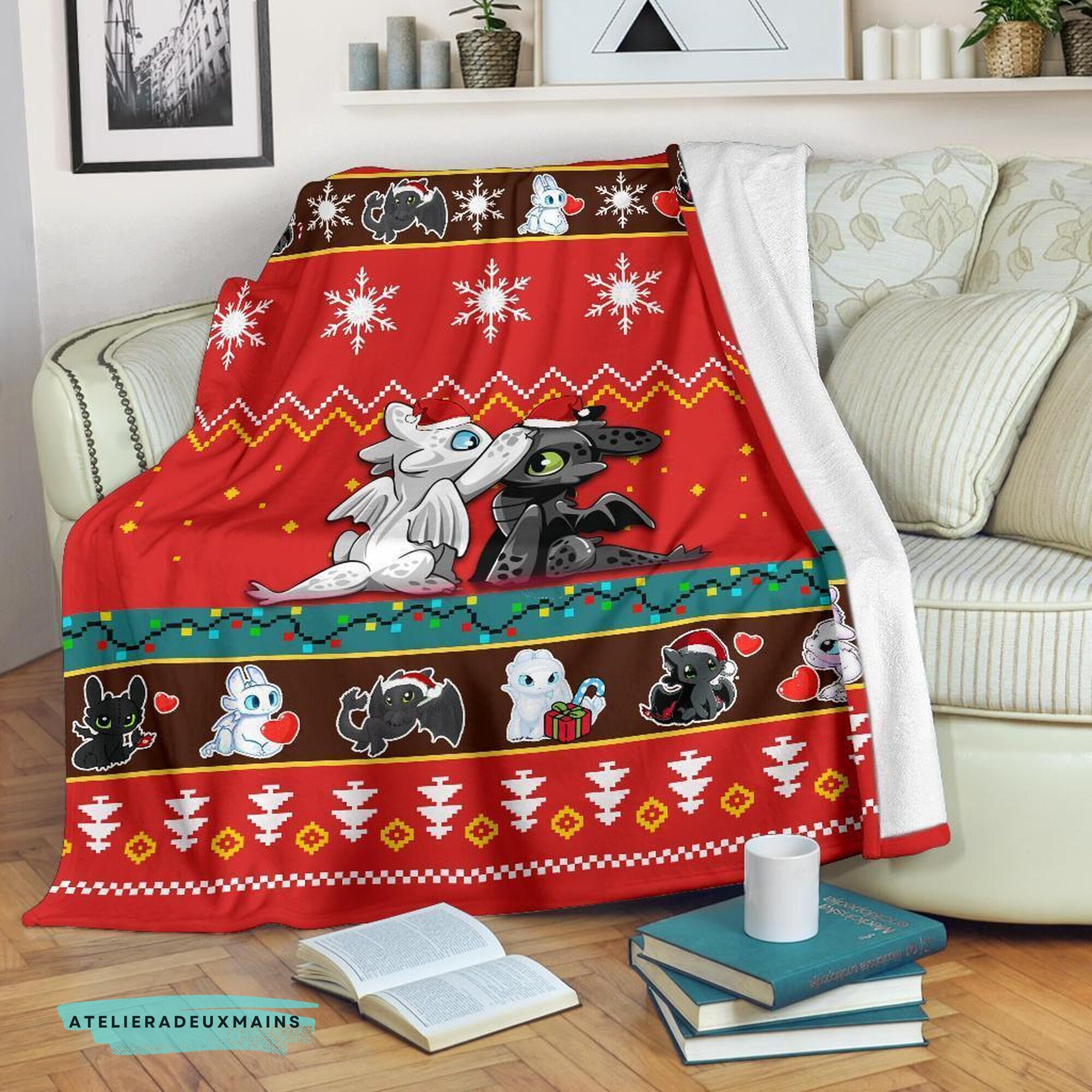 Toothless Light Fury Couple Merry Christmas Blanket,Toothles | Inspire ...