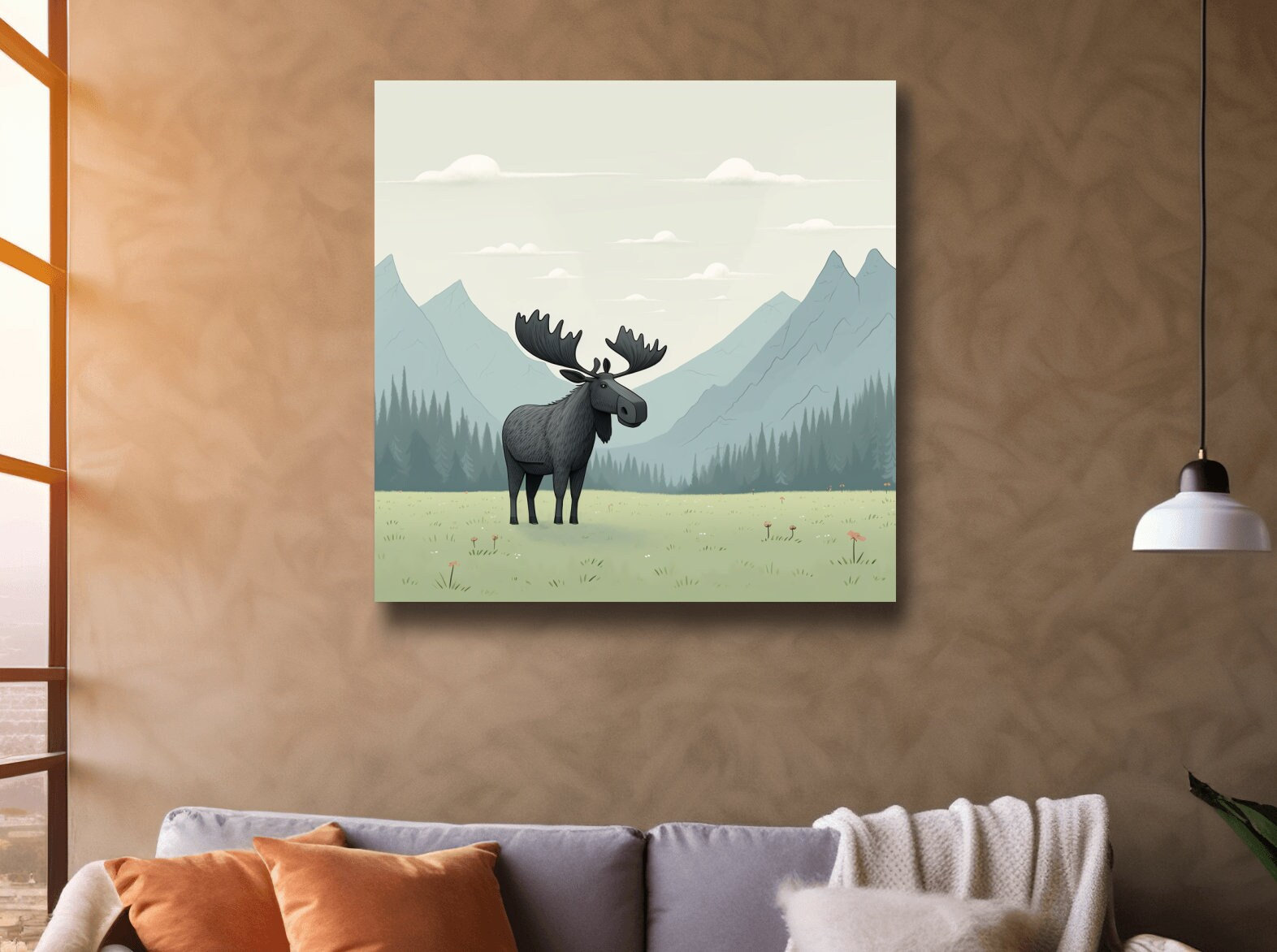 Childrens illustration of a moose in the alpine ,Canvas wrap | Inspire ...