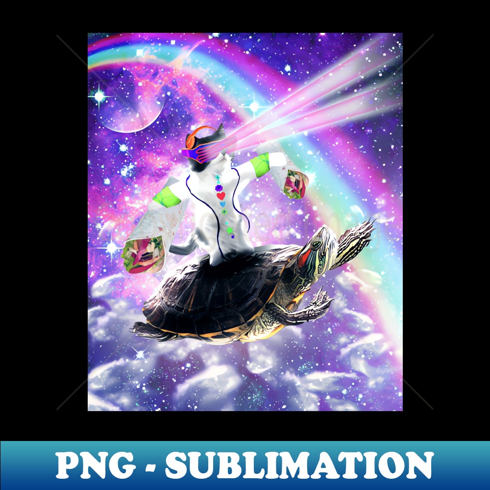 Laser Eyes Fashionable Cat Riding Turtle on Rainbow Shawarma | Inspire ...