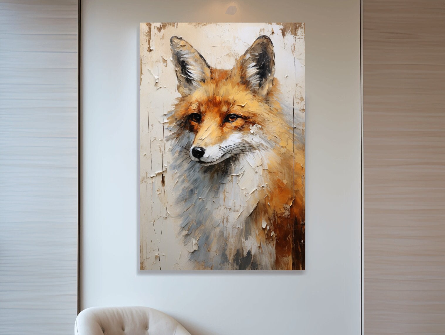 Rustic impasto painting of a fox on wood ,Canvas wrapped on | Inspire ...