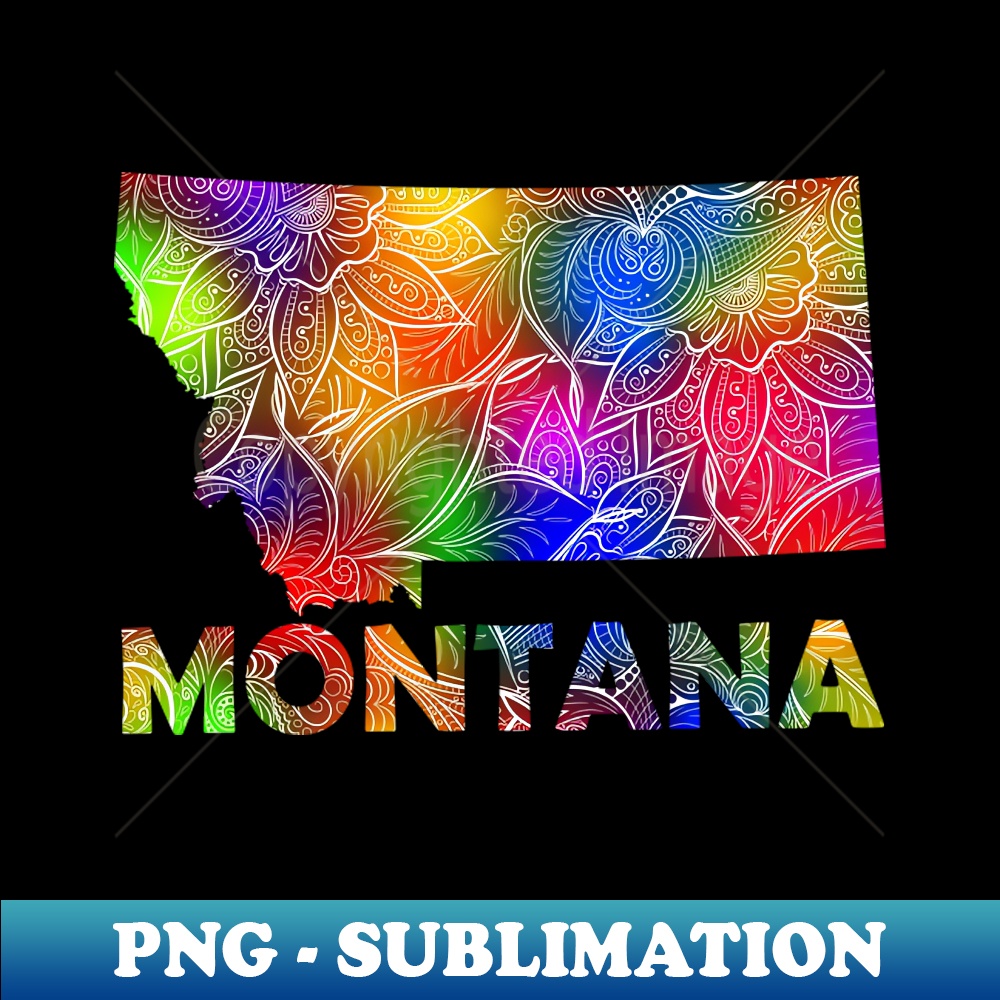 Colorful mandala art map of Montana with text in multicolor | Inspire ...