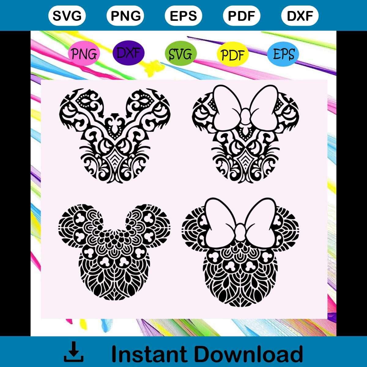 Mickey mouse mandala, mickey head, minnie bow, minnie head, | Inspire ...