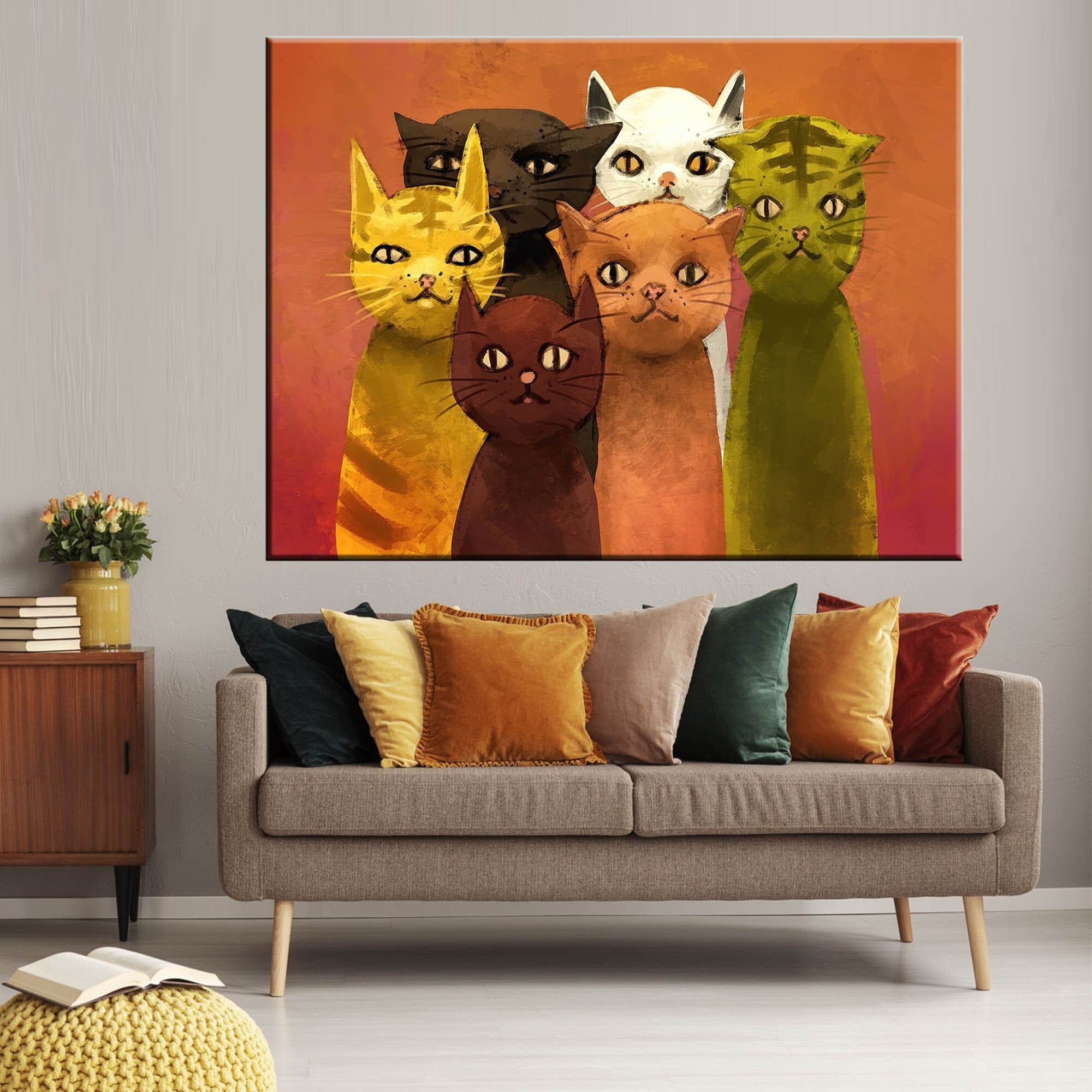 Six Cats, Cute Cat Canvas, Cat Wall Art, Cat Poster, Cat Wal | Inspire ...