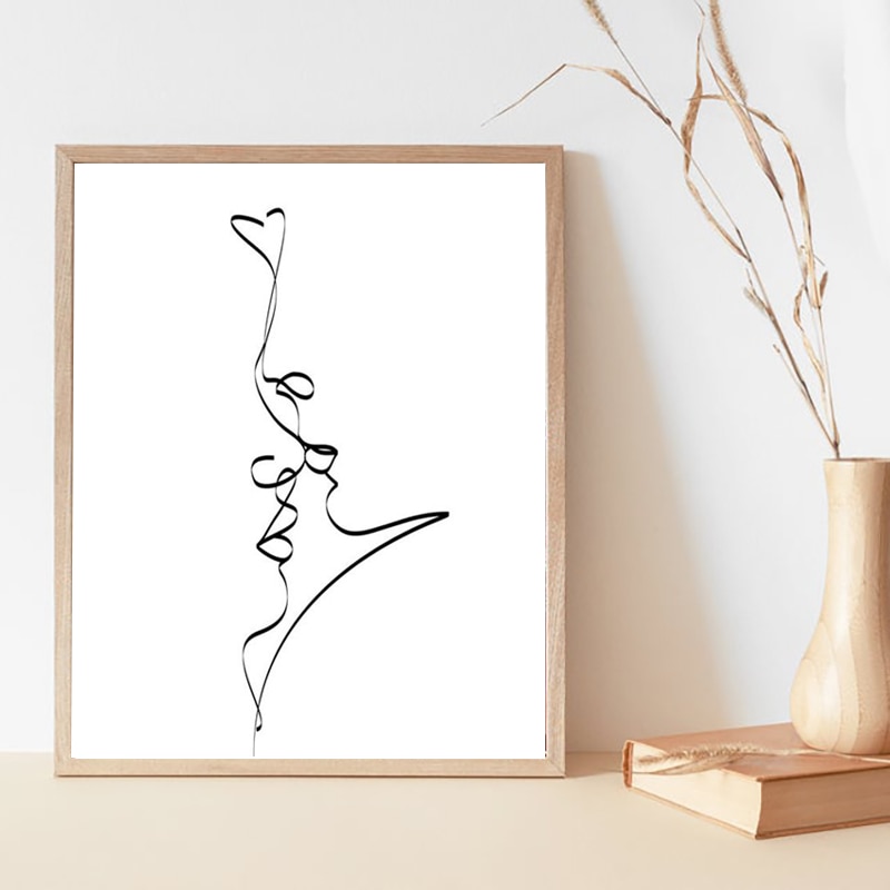 Abstract Couple Kiss Single Line Drawing Print Love Black Wh | Inspire ...