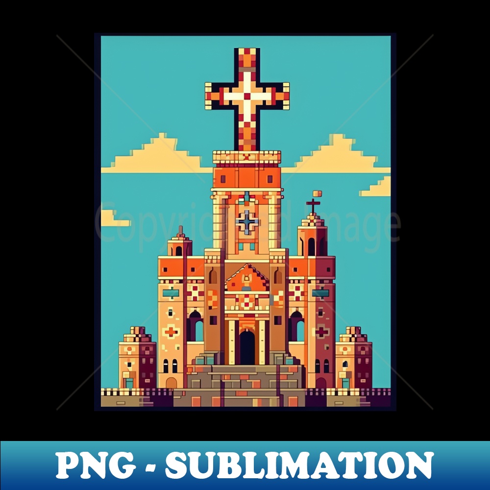 8 Bit Pixel Art Cathedral with Cross - Exclusive Sublimation | Inspire ...
