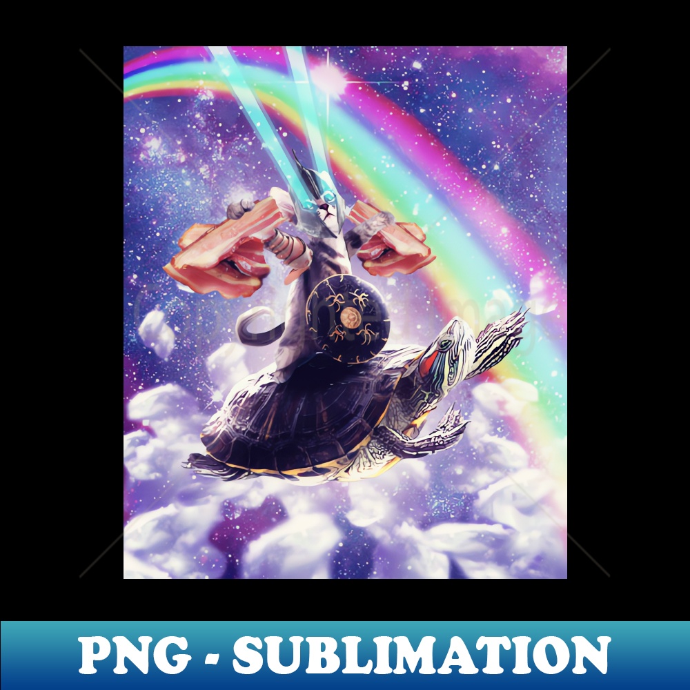 Laser Eyes Warrior Cat Riding Turtle in Space Bacon - Unique | Inspire ...