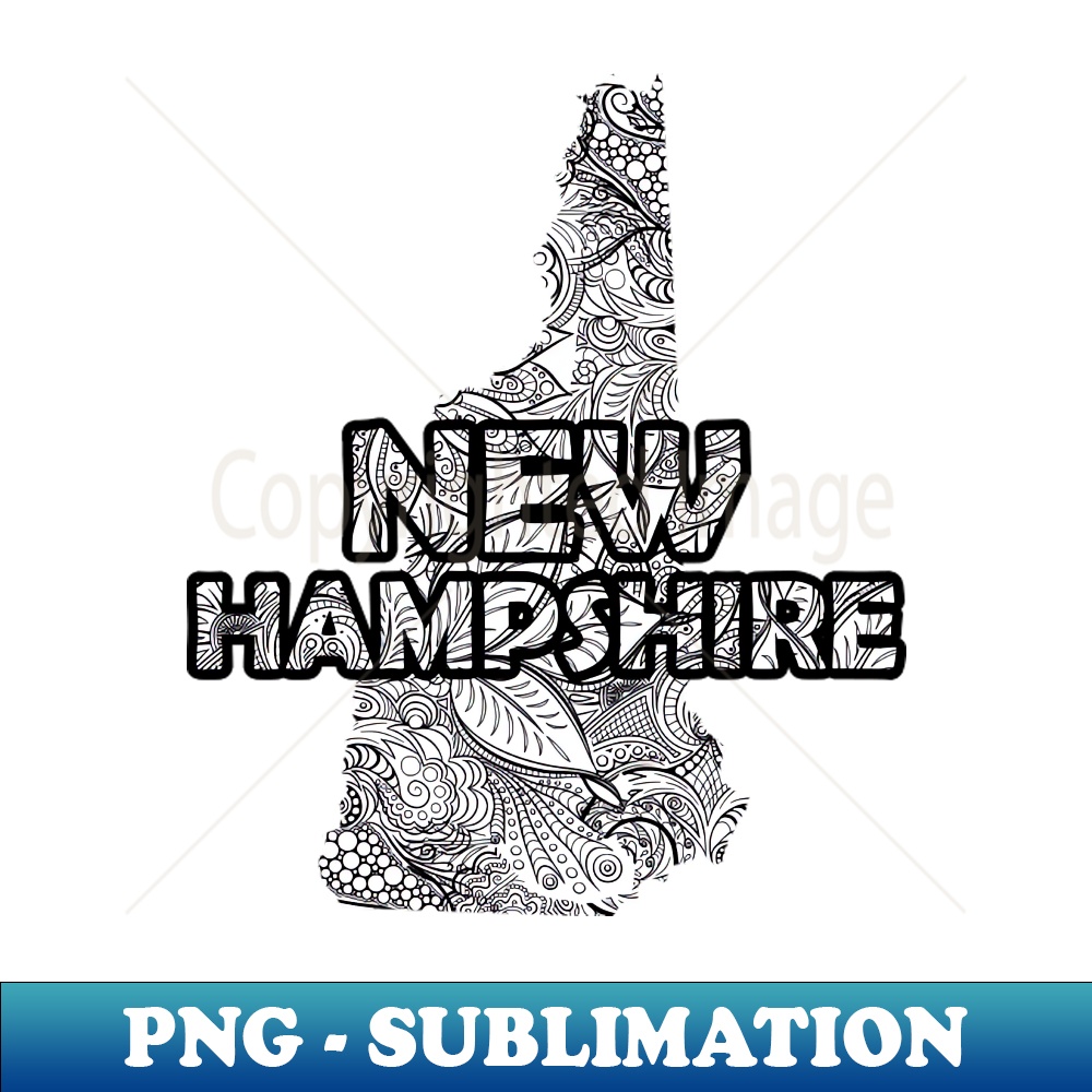 Mandala art map of New Hampshire with text in white - Exclus - Inspire ...