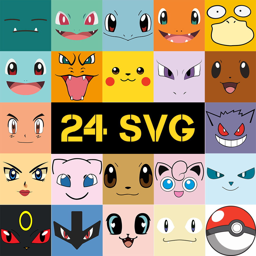 24 Pokemon Face Bundle Layered SVG, Pikachu Snorlax Bulbasau | Inspire ...