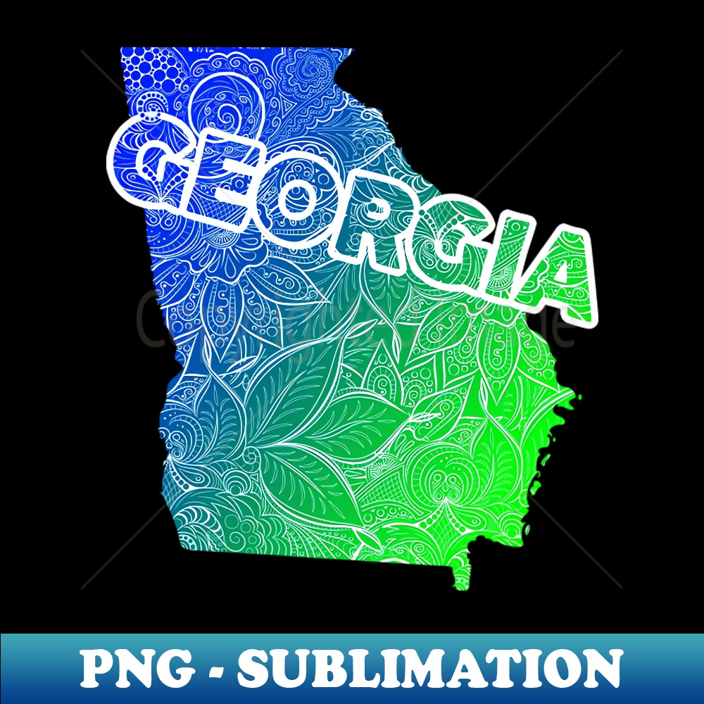 Colorful mandala art map of Georgia with text in blue and gr | Inspire ...