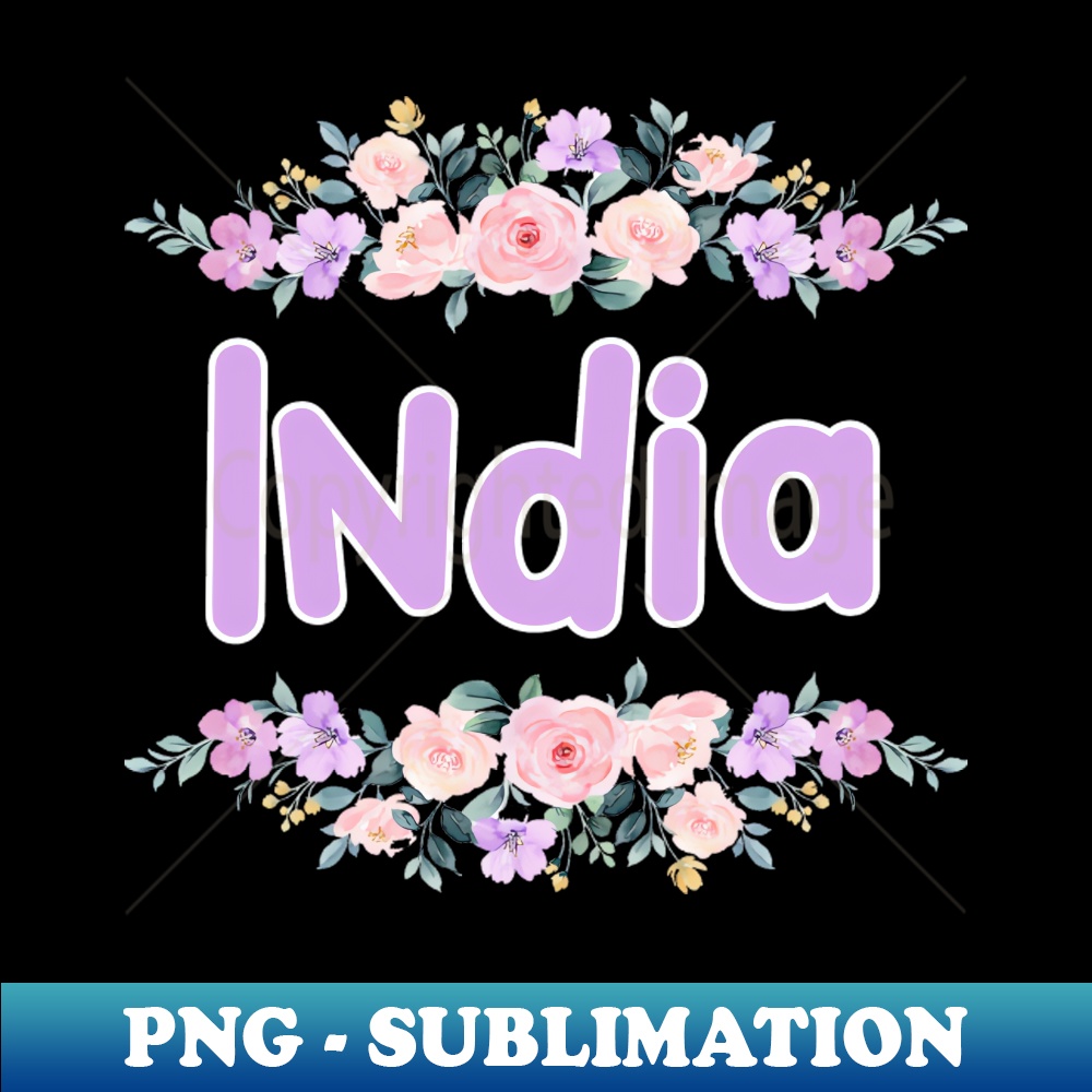Purple Flower India Name Label - Retro PNG Sublimation Digit - Inspire ...