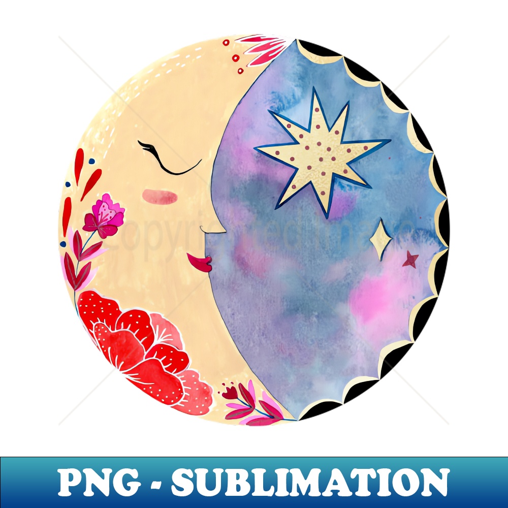 Mexican moon with folk flowers and stars - PNG Transparent S | Inspire ...