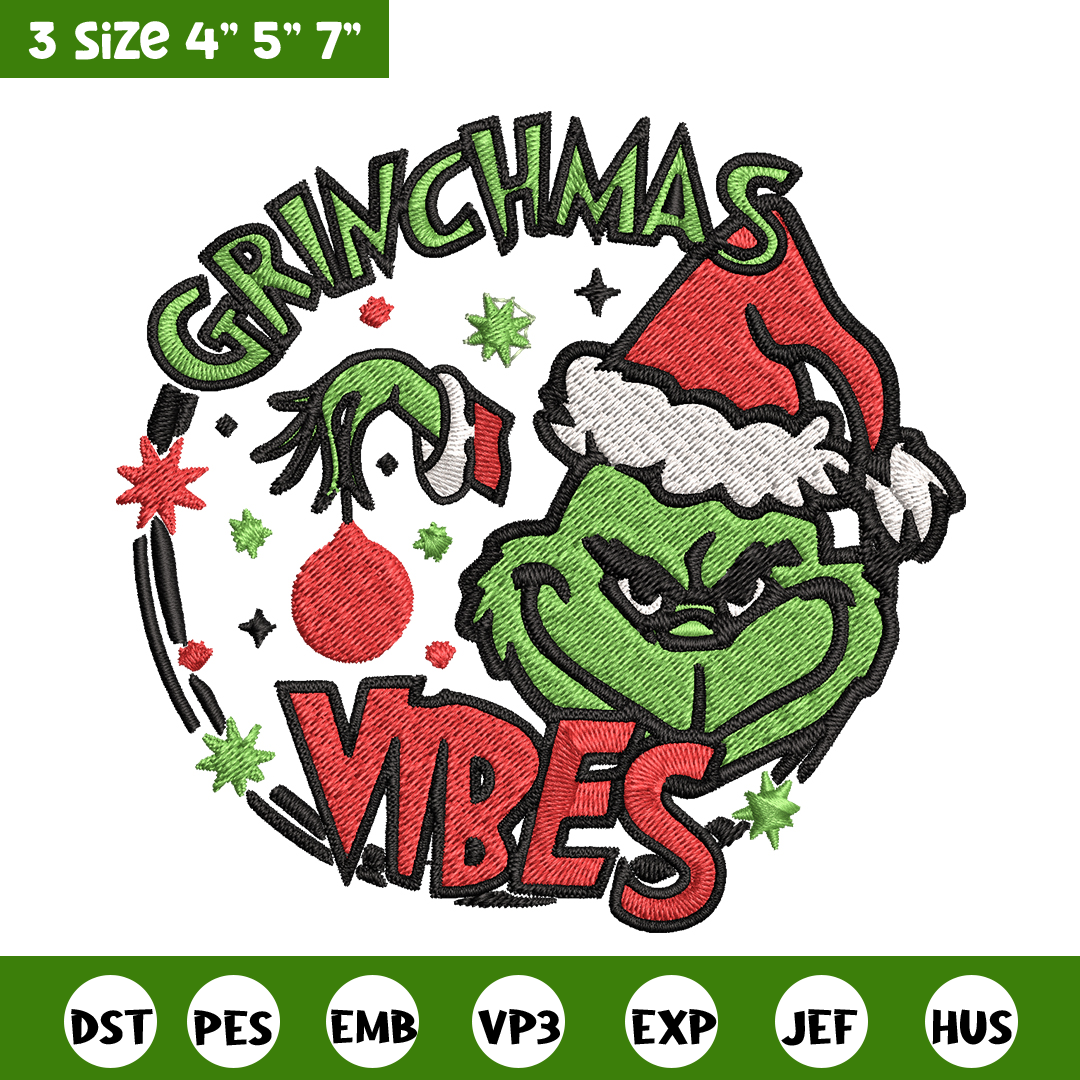 Christmas Vibes Grinch Embroidery design, Grinch Christmas E | Inspire ...
