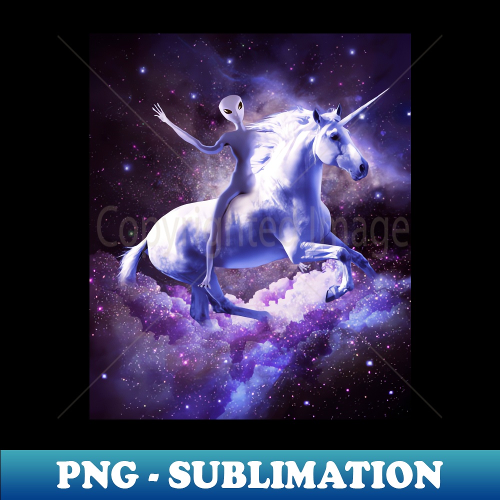 Alien Riding Unicorn on Clouds in Universe - Decorative Subl | Inspire ...