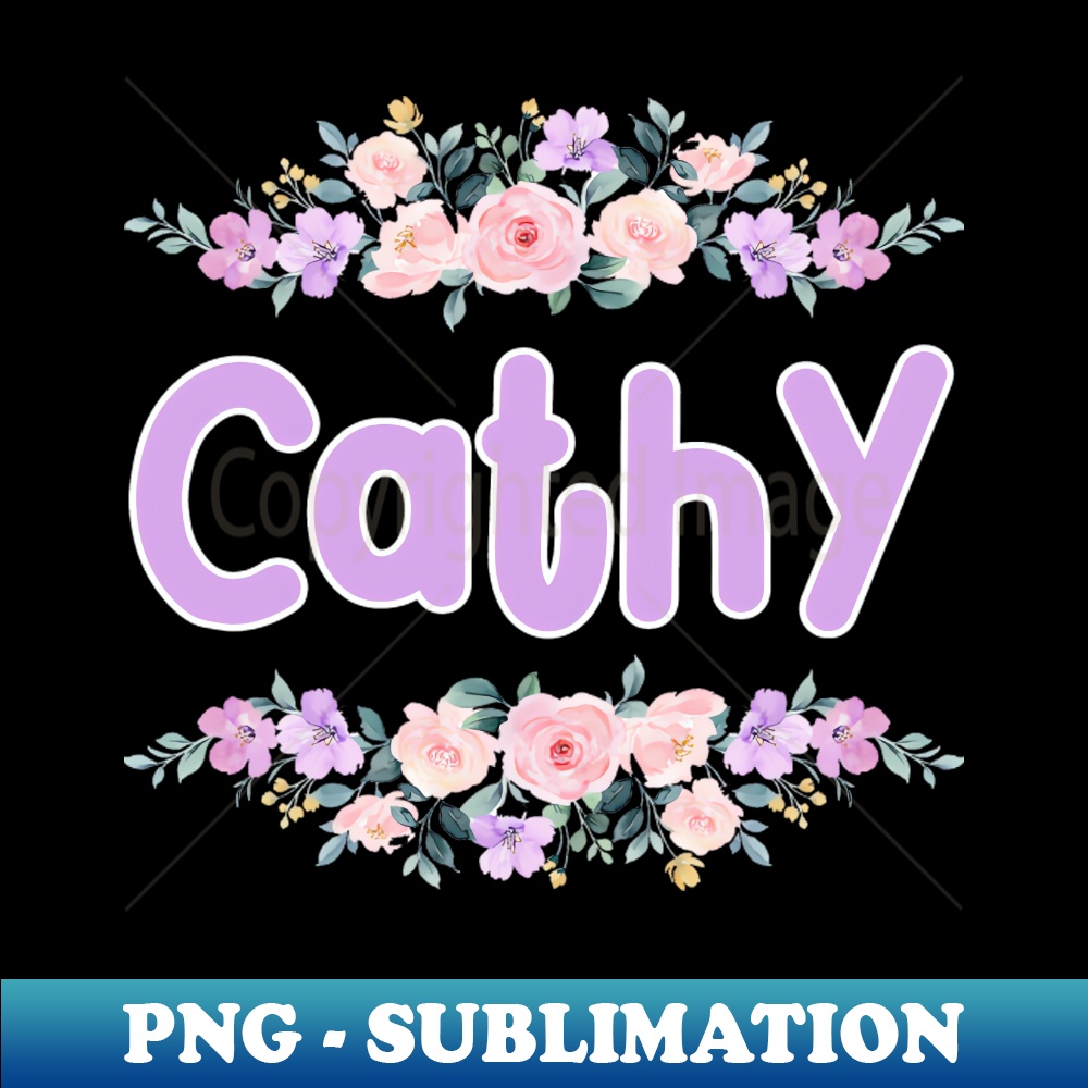 Purple Flower Cathy Name Label - Vintage Sublimation PNG Dow | Inspire Uplift