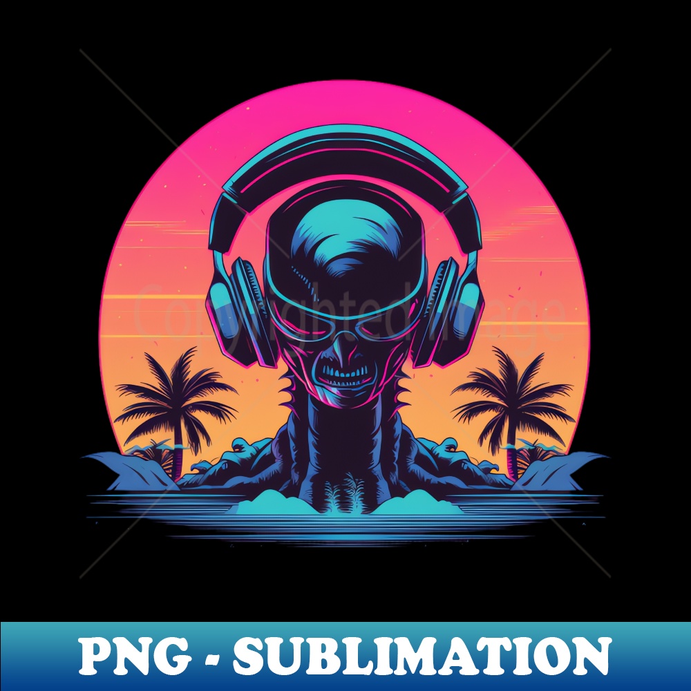 Cyberpunk Alien Wearing Headset - Vintage Sublimation PNG Do | Inspire ...