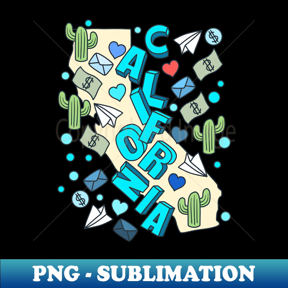 California Blue Color Map Doodle - Signature Sublimation PNG - Inspire ...