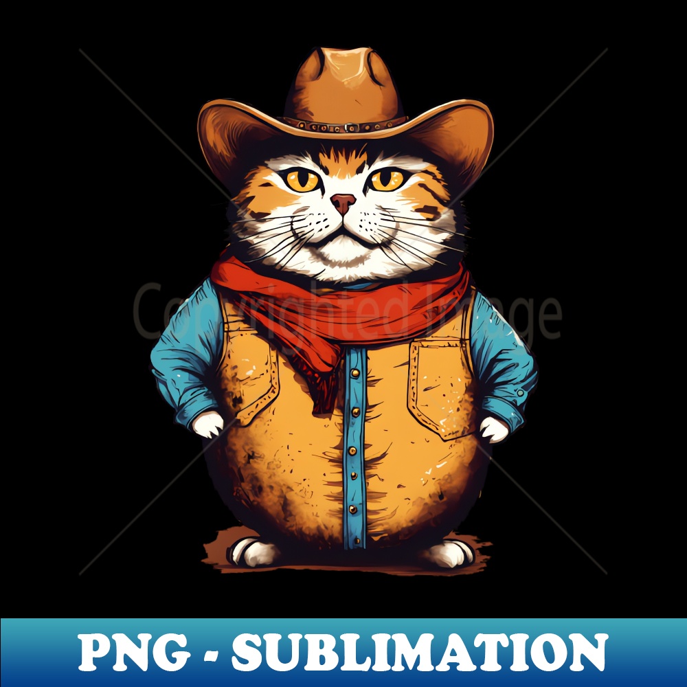 Funny Fat Cowboy Cat - PNG Transparent Digital Download File - Inspire ...