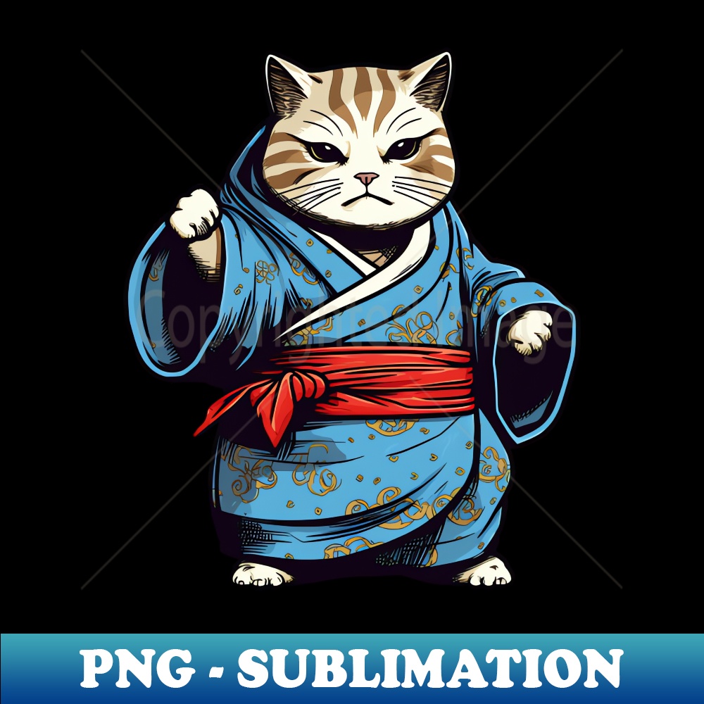 Funny Japanese Karate Fat Cat in Blue Kimono - PNG Sublimati - Inspire ...