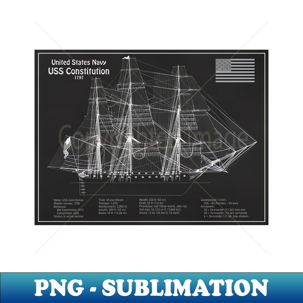 USS Constitution ship blueprint plans - PD - Retro PNG Subl - Inspire ...
