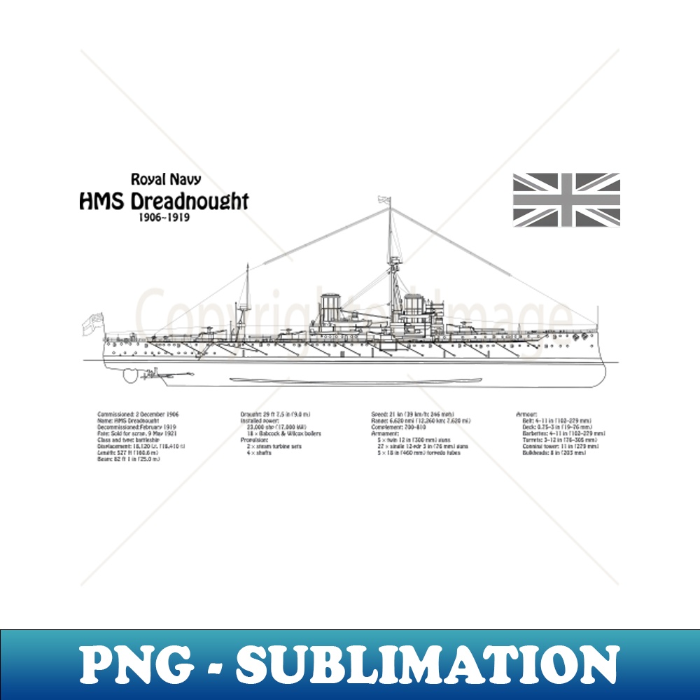 HMS Dreadnought ship plans - BD - Retro PNG Sublimation Digi | Inspire ...