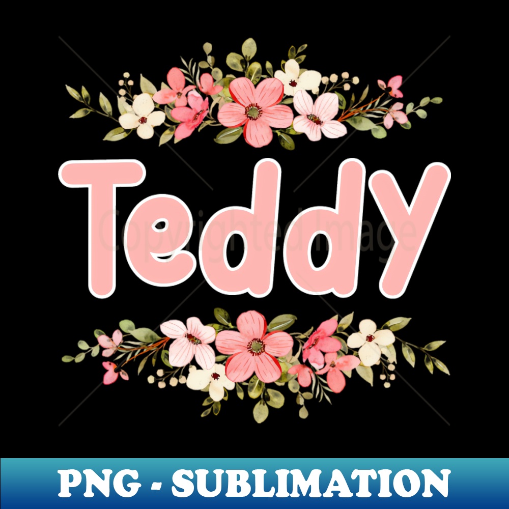 Flower Border Teddy Name Label - Instant PNG Sublimation Dow - Inspire ...