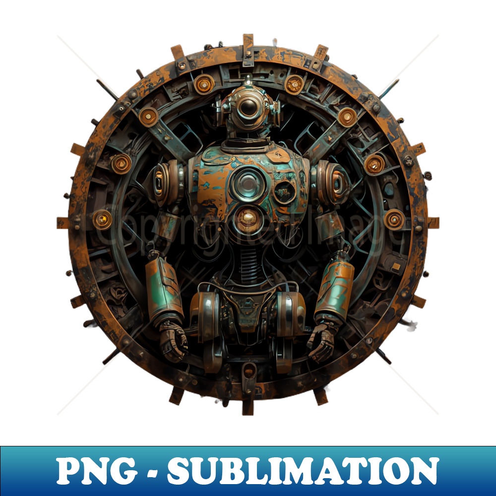 AI generated robot art in a circular emblem - verdigris and | Inspire ...
