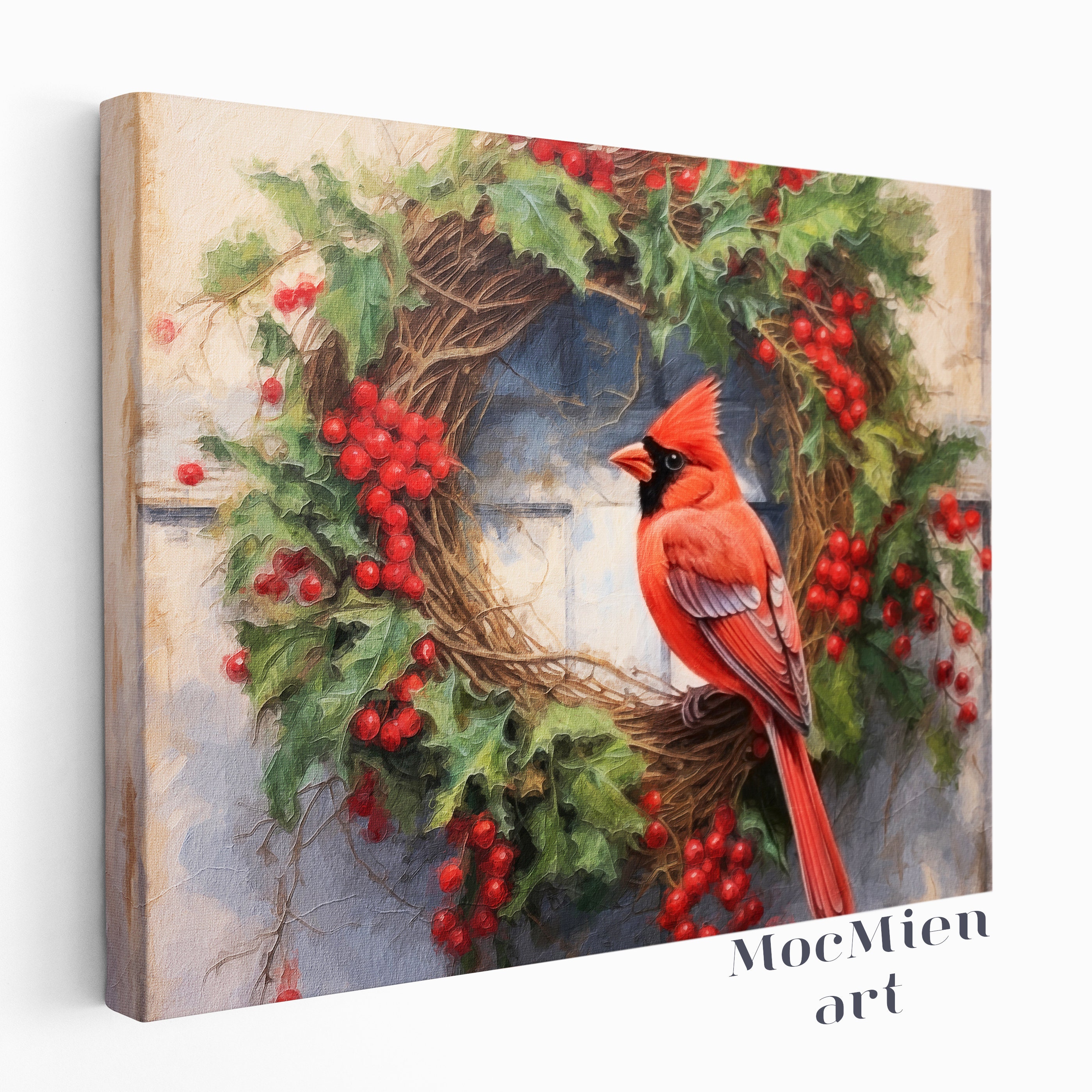 Christmas Wreath with Red Northern Cardinal Bird Christmas O | Inspire ...