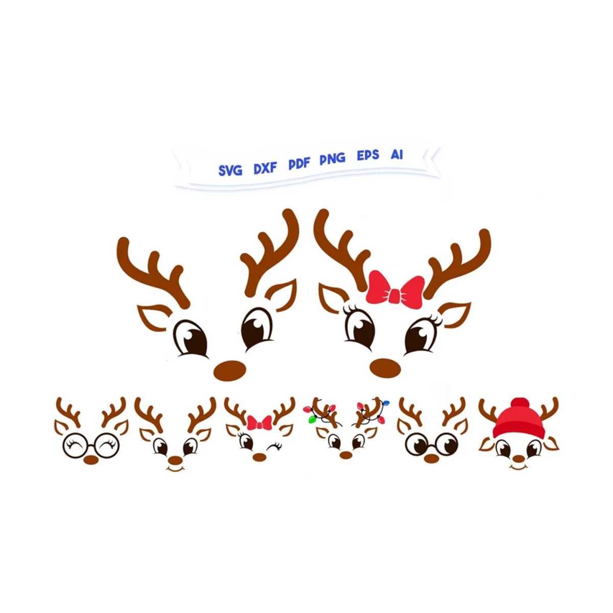 Christmas Reindeer Faces SVG PNG Bundle, Girl Reindeer SVG, | Inspire ...