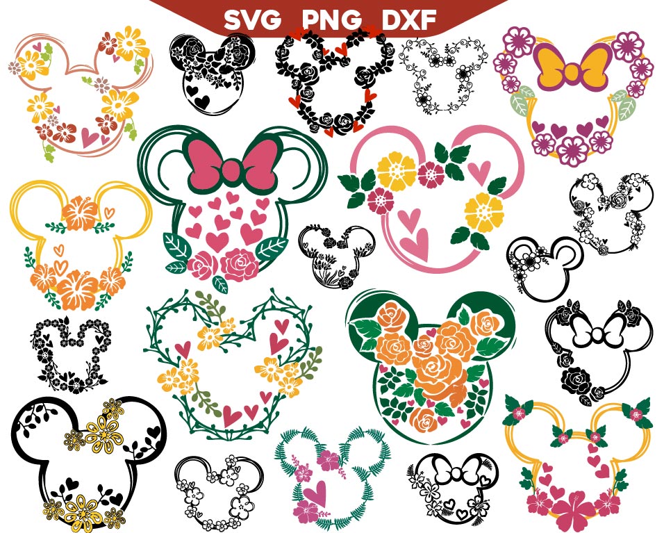 Floral Minnie Mouse Ears Svg Png Dxf, Bundle Flower Wreath s | Inspire ...
