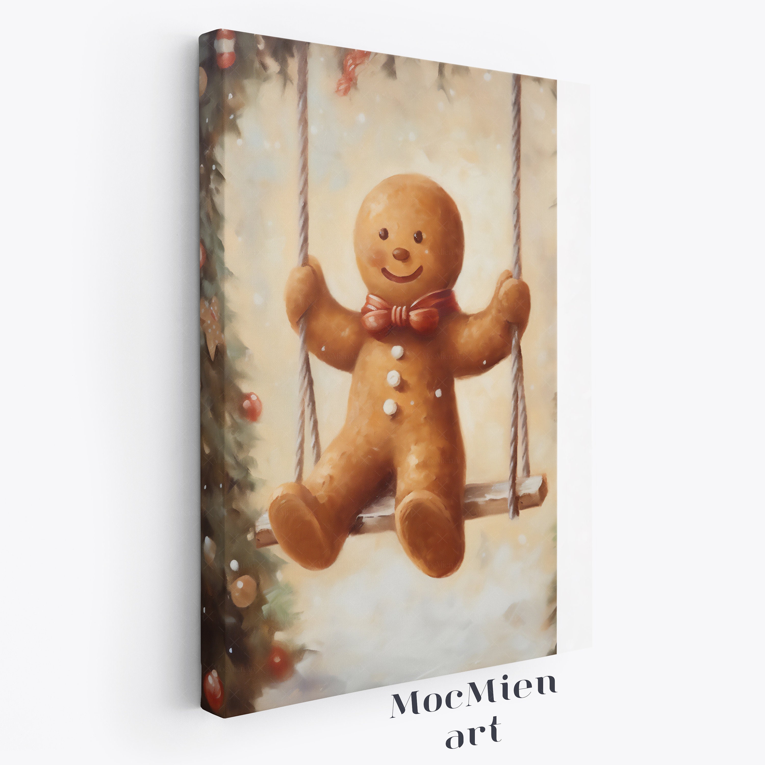 Gingerbread On Swing Canvas, Poster Vintage Christmas Wall A | Inspire ...