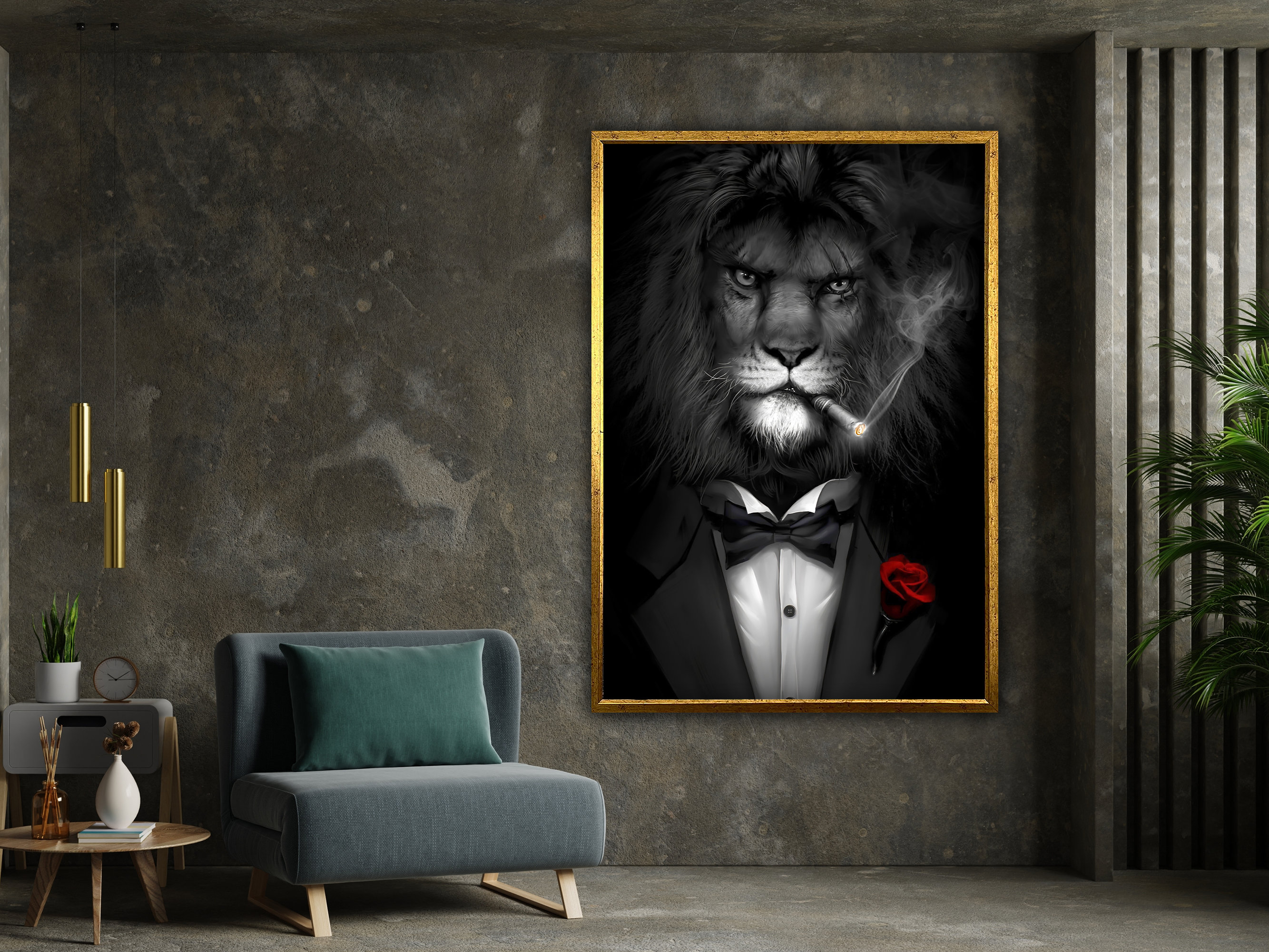 noble maned lion canvas,lion man smoking cigar in suit canva | Inspire ...