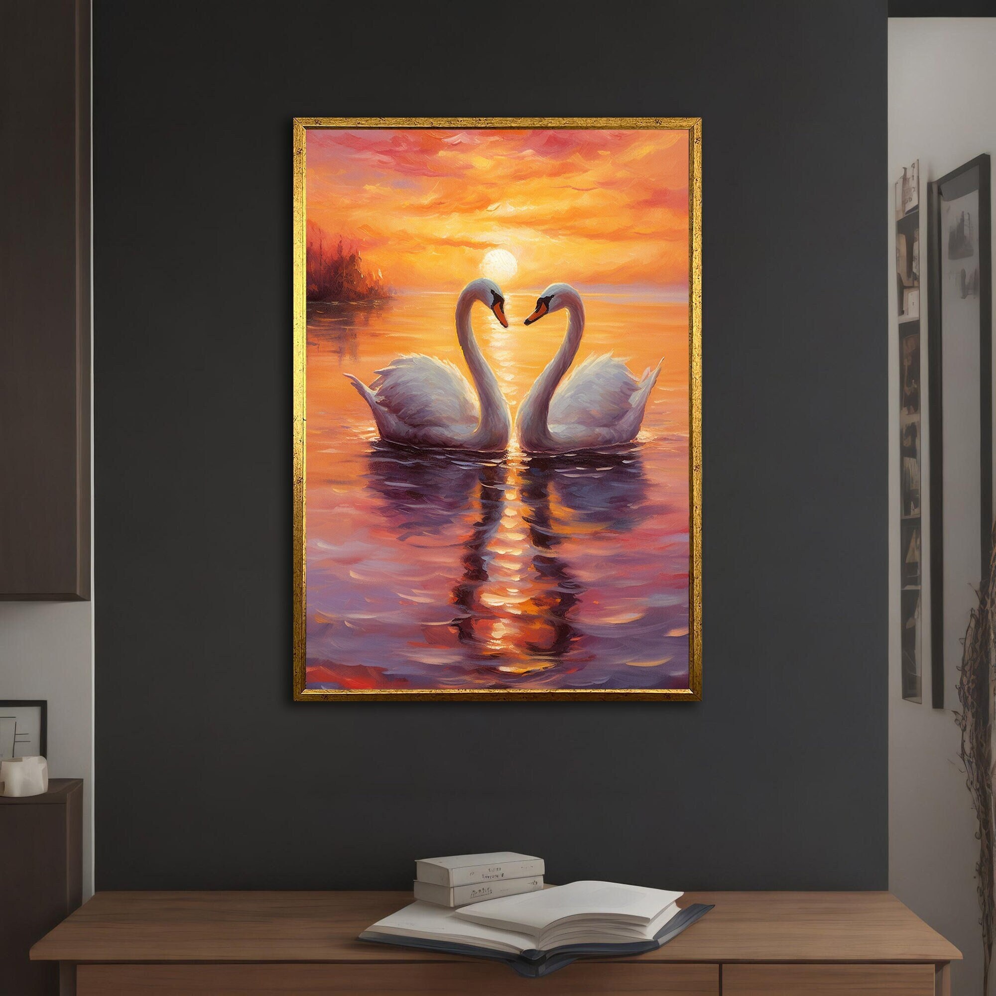 Swan Canvas Art Print, Two pairs of beloved swans Wall Art, | Inspire ...