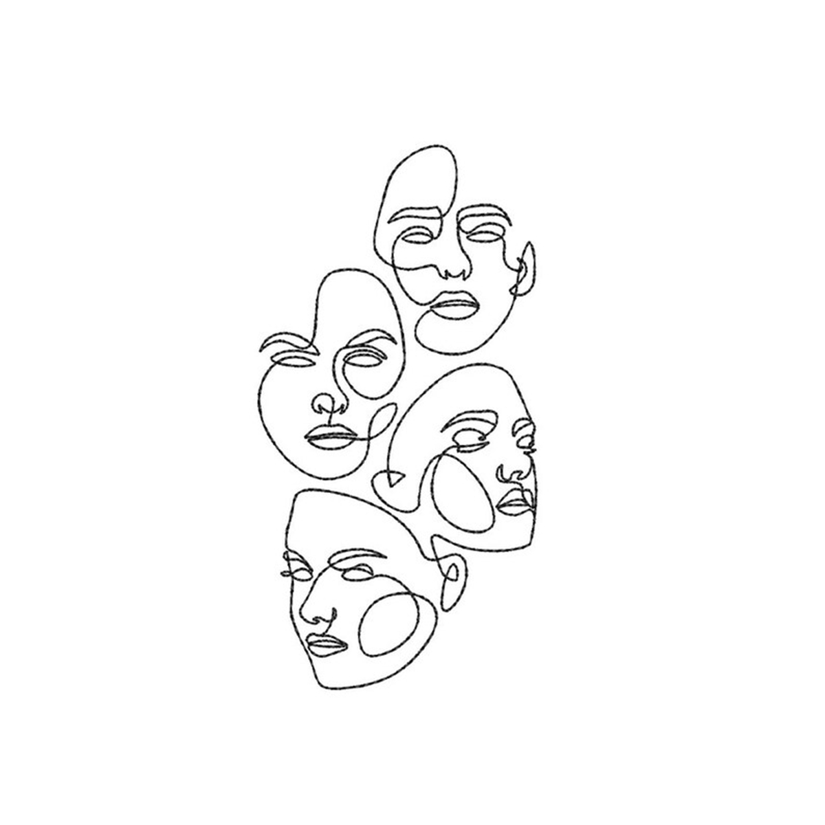 Four Faces Embroidery Design. 5 Sizes. One Line Embroidery D | Inspire ...