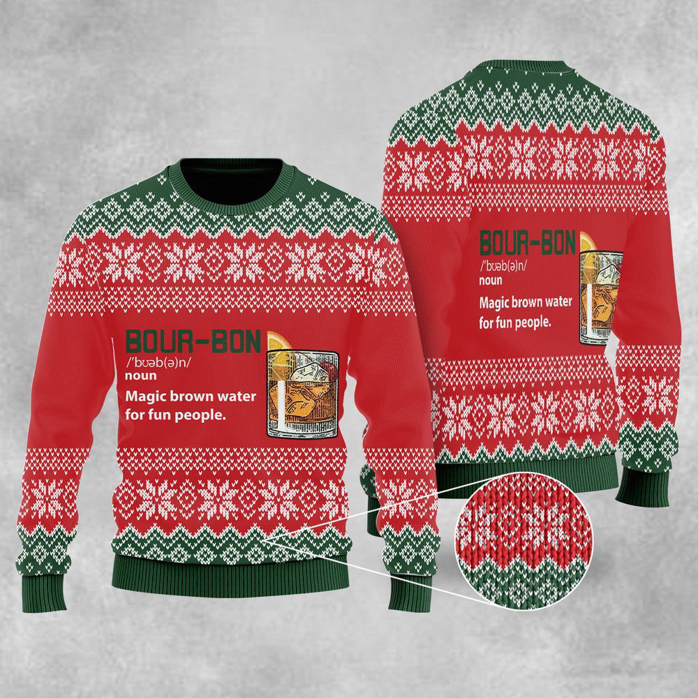 Festive Bourbon Noun Ugly Christmas Sweater - Stylish Adult | Inspire ...
