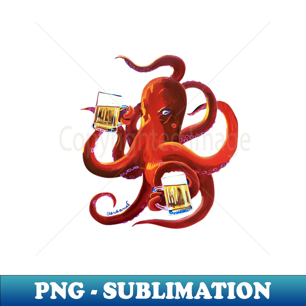 Octopus Painting Red Octopus Drinking Beer Animals and Beer | Inspire ...