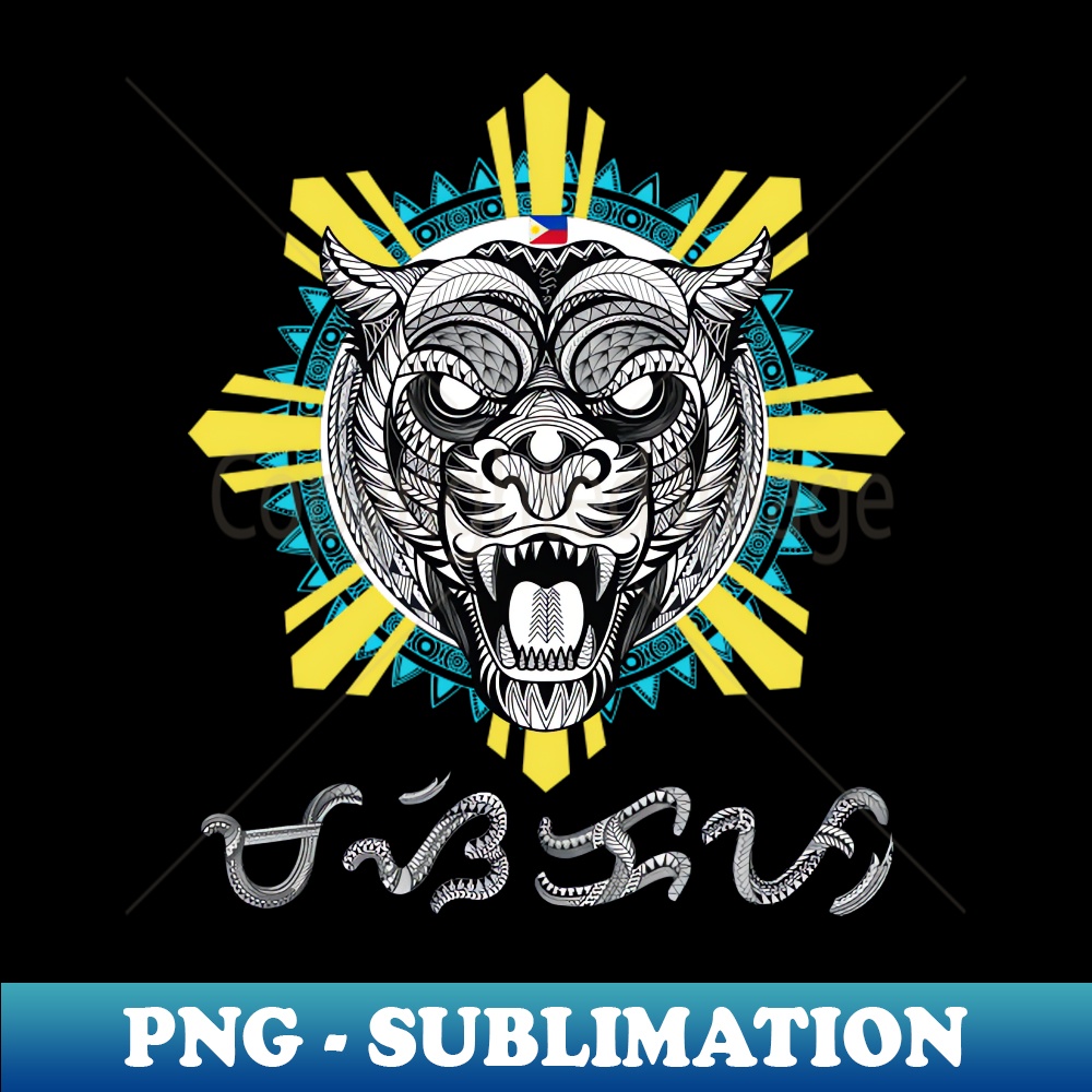 Philippine Sun Tribal line Art Tiger Baybayin word Masikap - Inspire Uplift