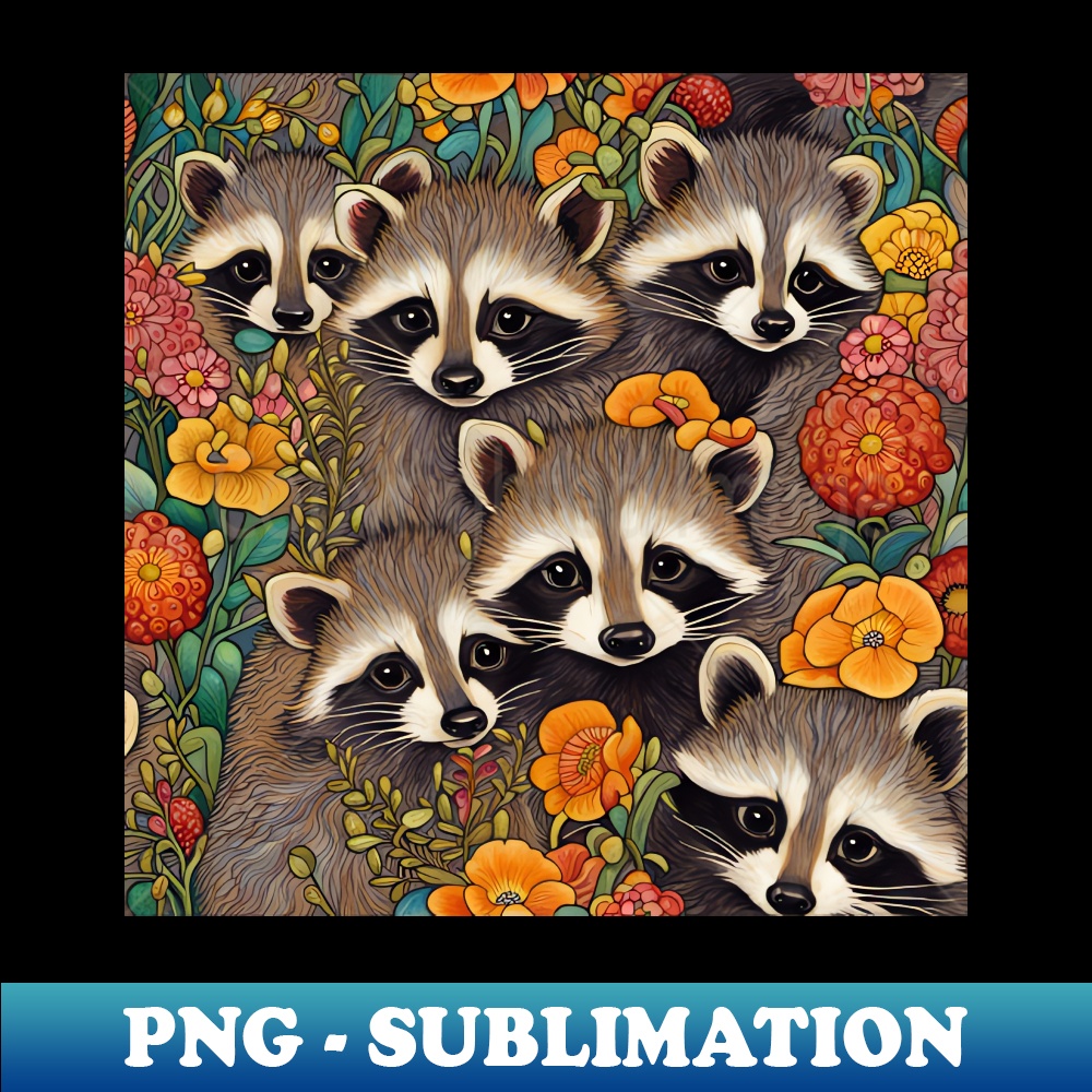 Raccoon Babies Cute Little Baby Raccoons and Flowers - PNG T | Inspire ...