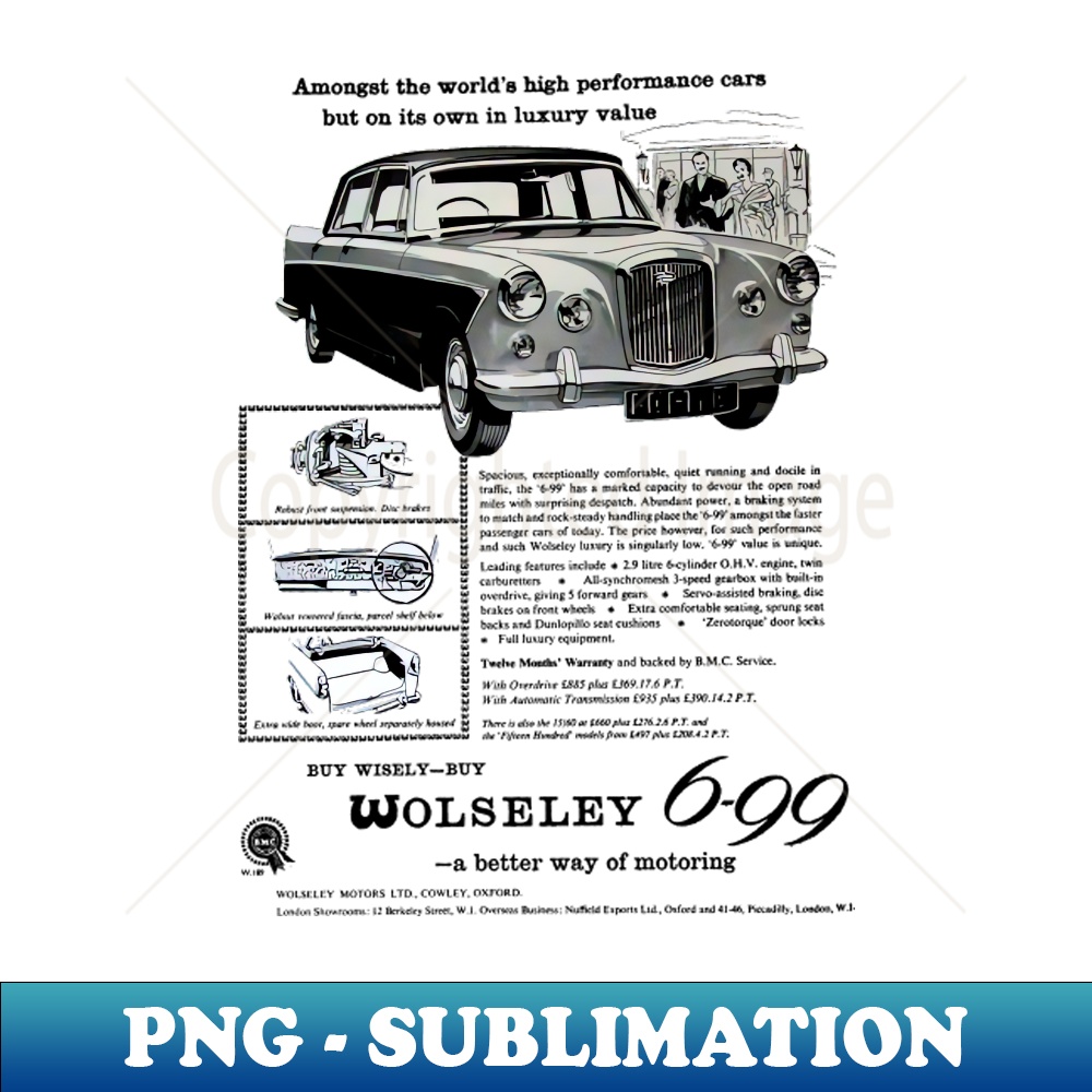 WOLSELEY 6-99 - advert - Retro PNG Sublimation Digital Downl | Inspire ...