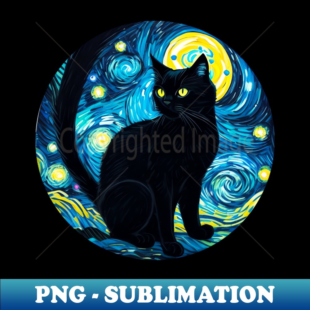 Van gogh Starry Night Black Cat - Premium Sublimation Digita | Inspire ...