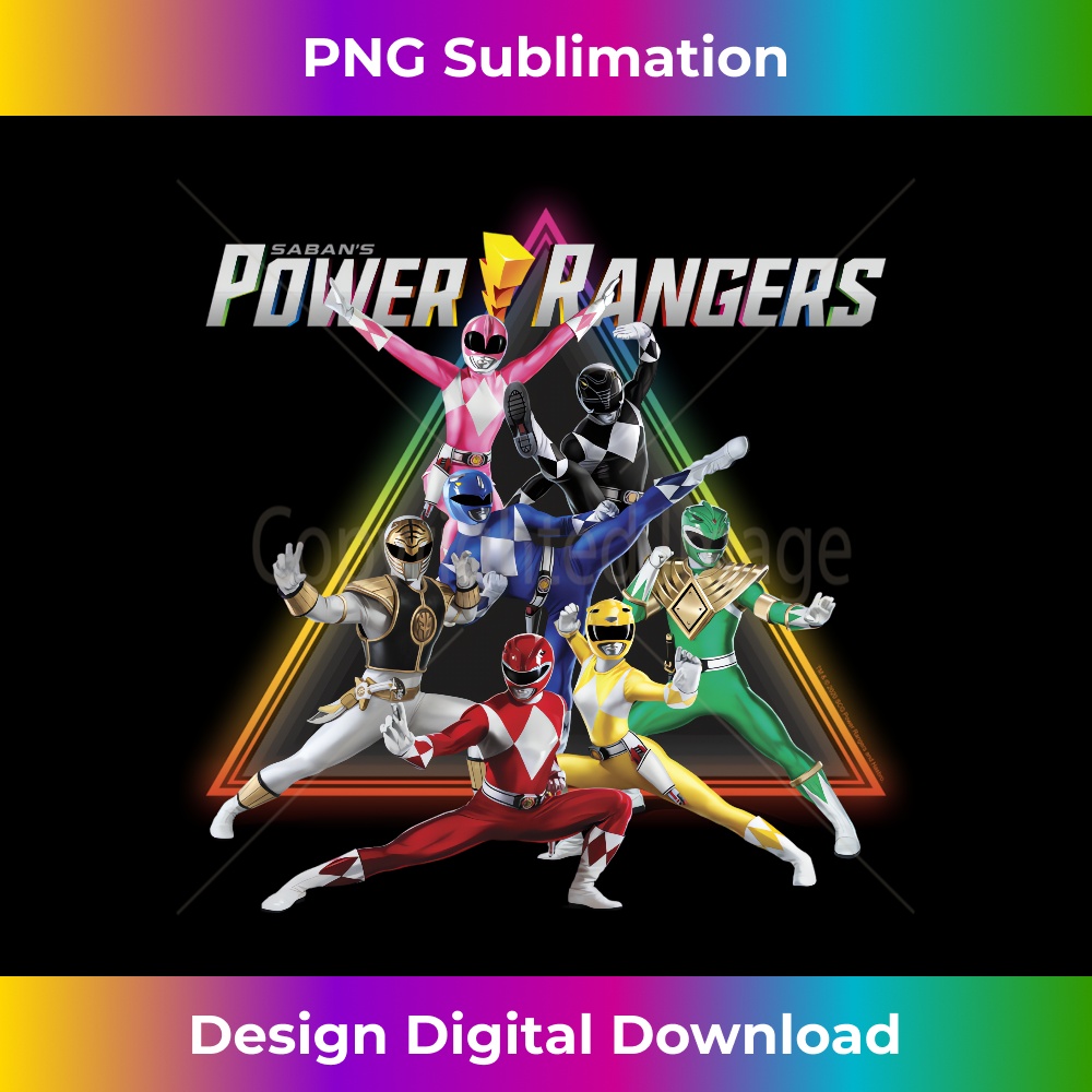 Power Rangers Rainbow Pyramid Retro Action Portrait Long Sle | Inspire ...