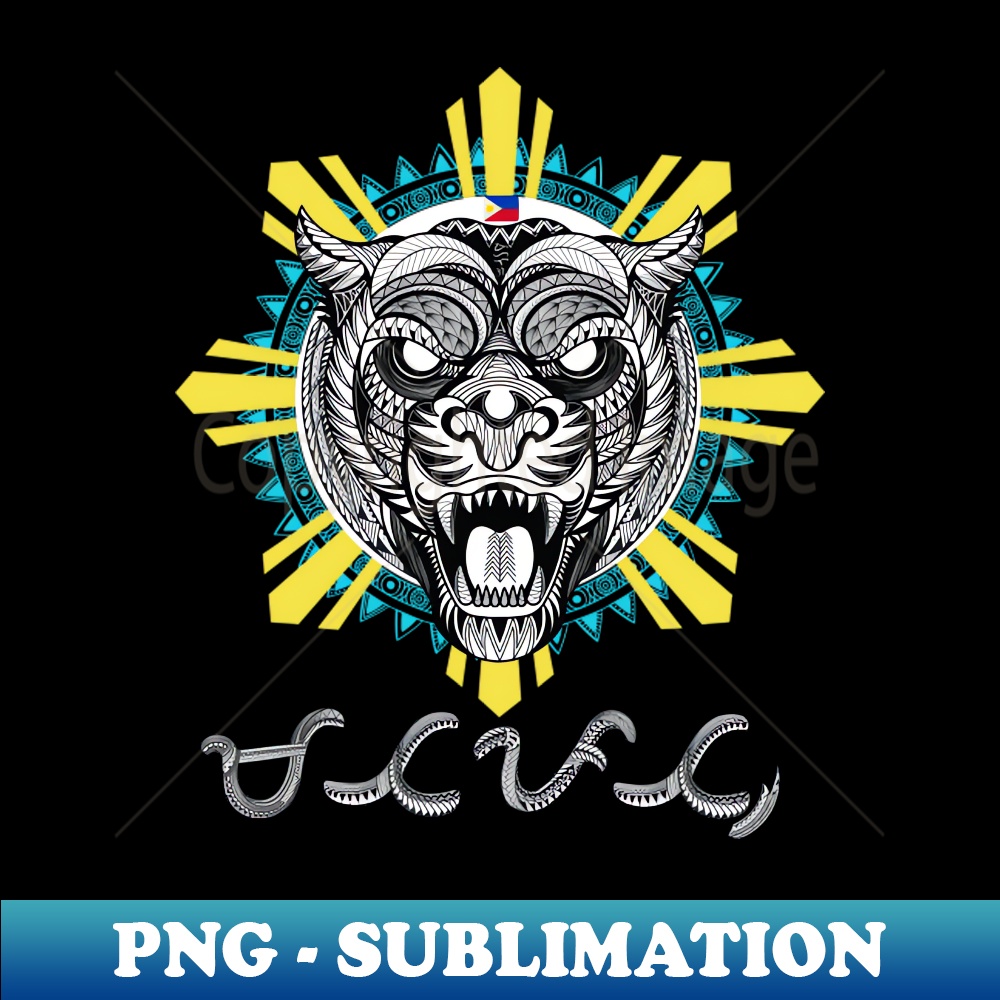 Philippine Sun Tribal line Art Tiger Baybayin word Matapat - Inspire Uplift