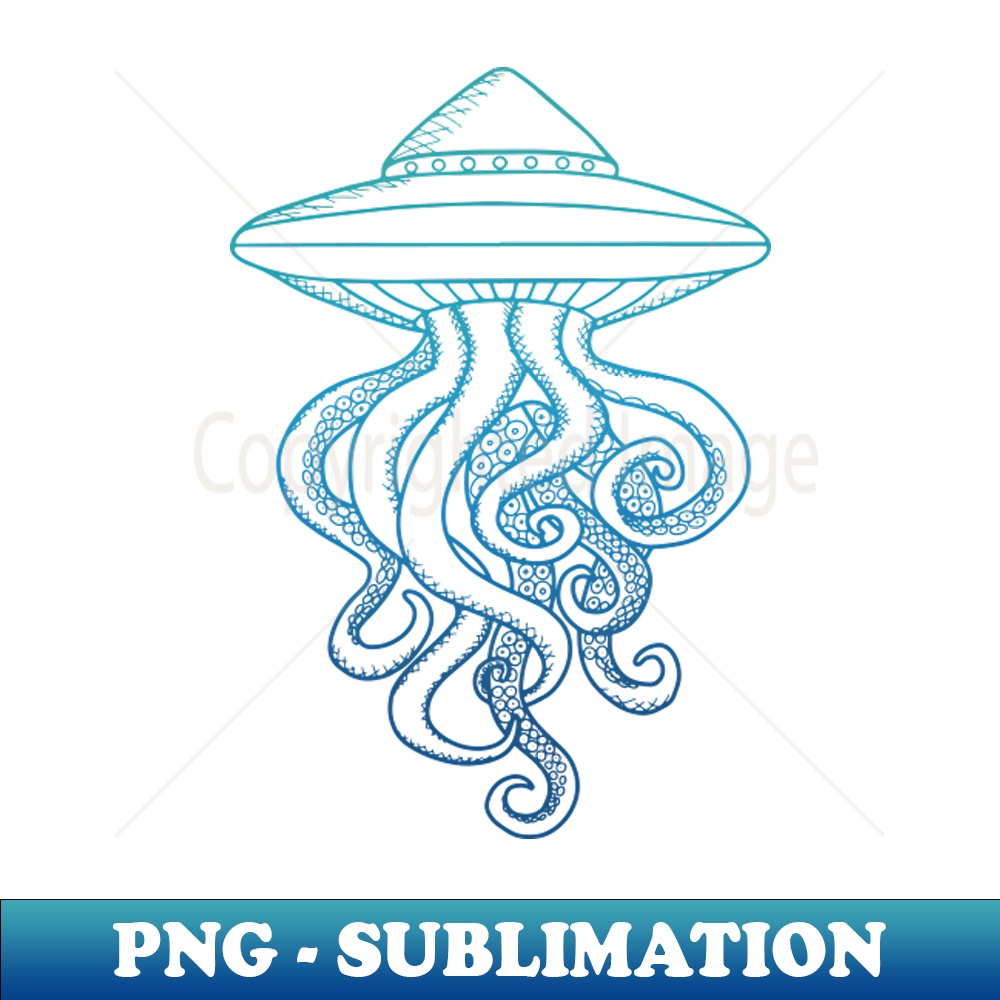 UFO Ocotopus Hybrid Green Blue Line Art Drawing Illustration | Inspire ...