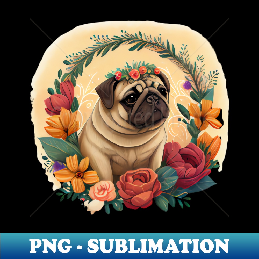 Cute Flower Crown Pug - PNG Transparent Sublimation Design - | Inspire ...