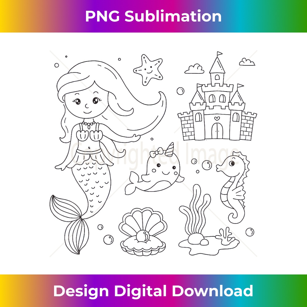 Cute Mermaid to paint & color in for children - Futuristic P | Inspire ...